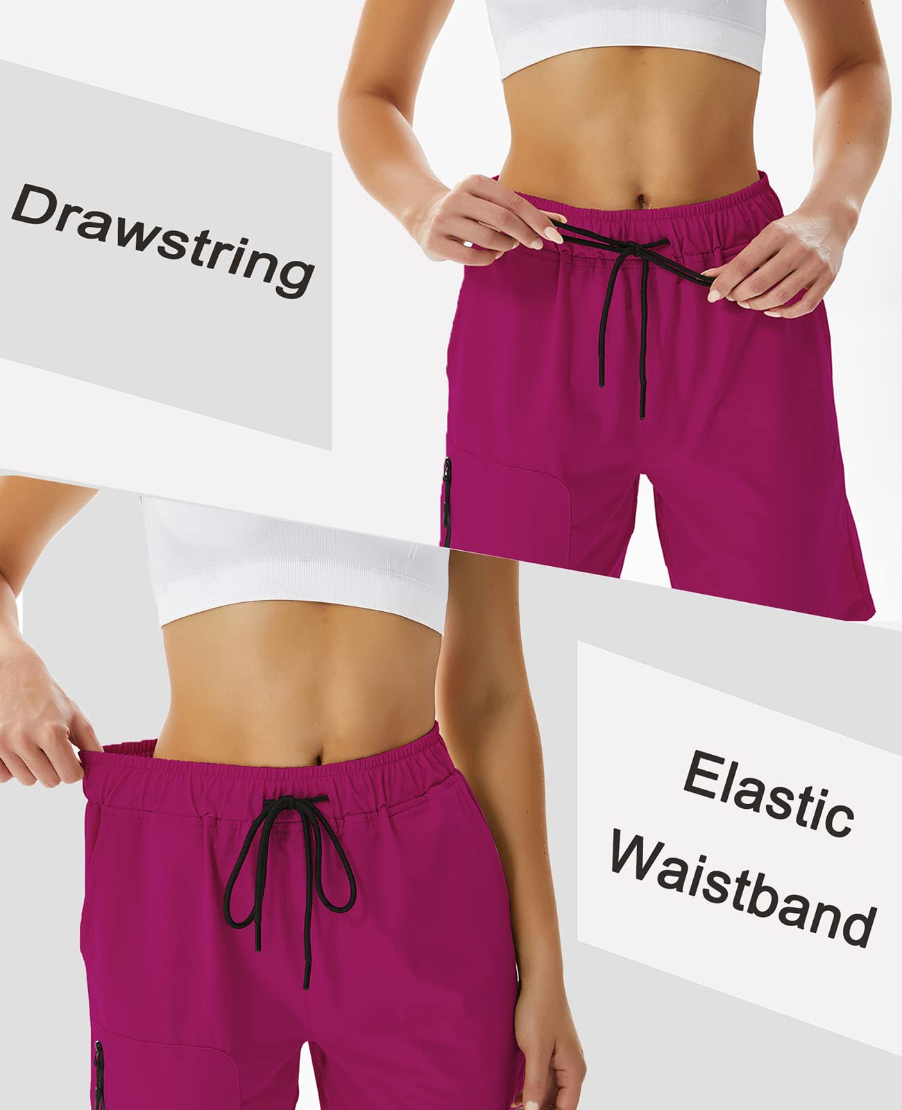 difficort Women's Hiking Cargo Shorts Quick Dry Lightweight Shorts for Women Running Golf Active Athletic Shorts with Zipper Pockets,Purple,Large