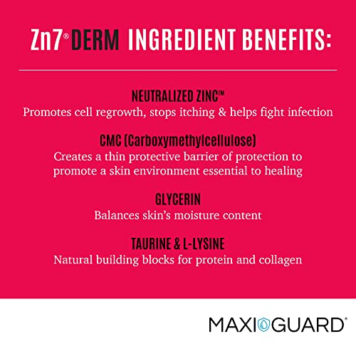 Maxi-Guard Pet Skin Care Gel Zn7 Derm with Neutralized Zinc for Dogs, Cats, Bovine, Exotics and Companion Animals (2oz), red/White