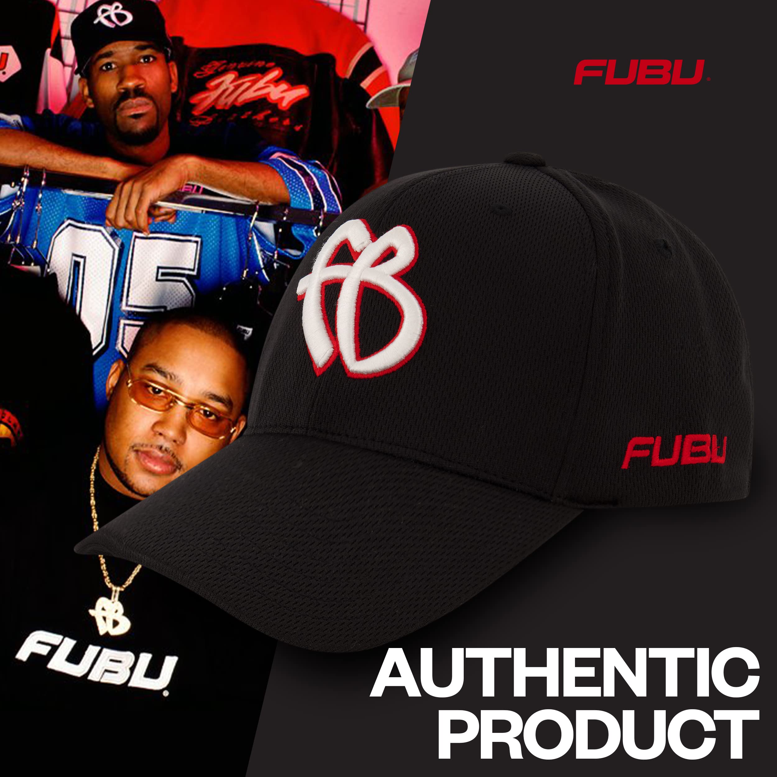 Concept One FUBU Baseball Cap, Active Mesh Adult Flex Fit Hat with Graffiti Style Logo, Curved Brim, Black, One Size