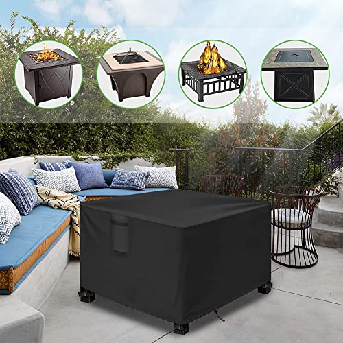 Gillevecara Fire Pit Cover Square 32 inch - Waterproof 600D Heavy Duty Square Patio Fire Pit Table Cover with PVC Coating, Air Vents, Anti-Crack, Fits for 30/31 / 32 inch Fire Pit - 32 x 32 x24 inch