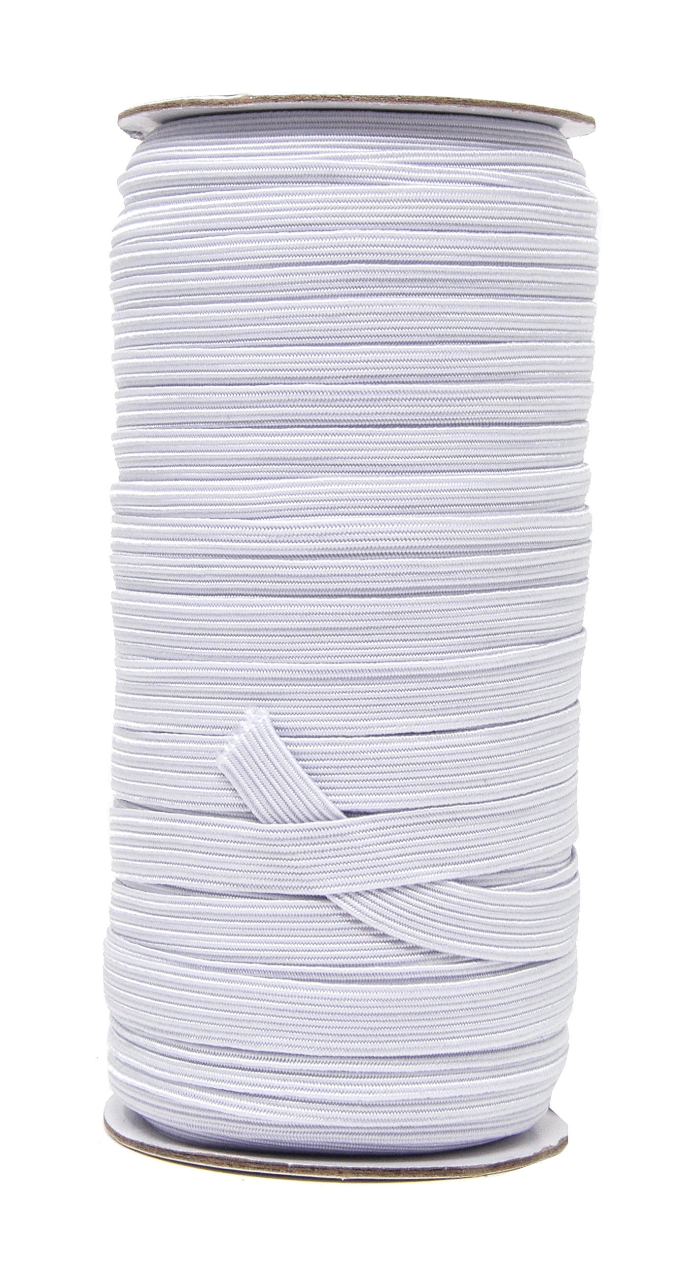 Mandala Crafts White Elastic Bands 3/8 Flat Elastic Cord Stretch Strap - 10mm 50 Yds Roll of Elastic Straps Braided Elastic Band - 3 8 Inch Elastics for Sewing and Elastic Crafting