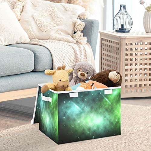 Kigai Storage Boxes with Lids and Handles,Collapsible Oxford Cloth Storage Bins Organizer for Bedroom Organization,Office Storage,Toys (Space Galaxy)