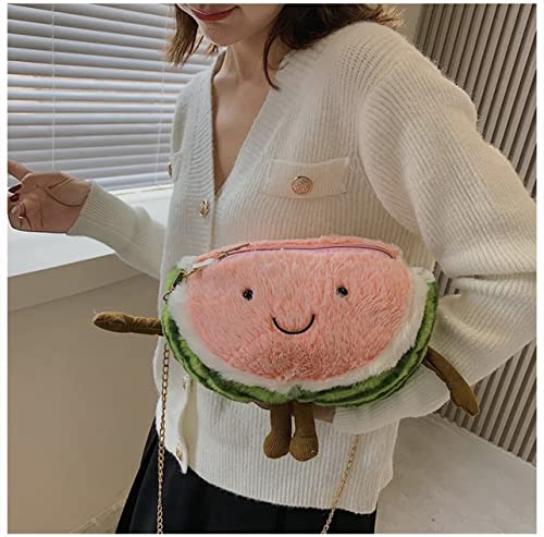 Watermelon Shaped Purse Coco Melon Food Plush Purse Fruit Messenger Bag Crossbody Shoulder Bag Pink, Green, White, Brown, Black
