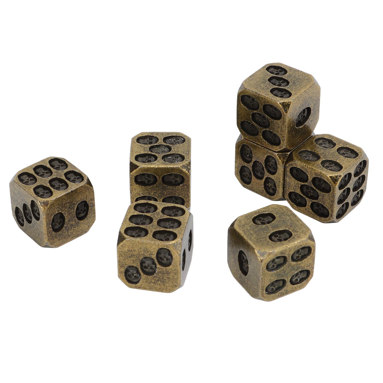 D6 Metal Dice Set, 6 Inlaid Skull Dice Set DND Dice Set with Gift Box 7 Pcs 6 Sided Polyhedral Metal Dice Set Portable Dungeons and Dragons Dice Set for DND RPG Pathfinder, Gifts(Bronze)