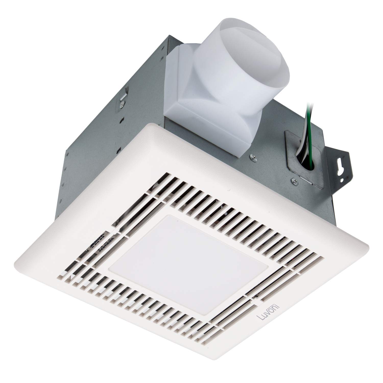 Maxxima Luvoni 70 CFM Bathroom Exhaust and Ventilation Fan - 3000K Warm White 600 Lumen LED Light, Quiet 2 Sones Operation, White Grill Ceiling Fan