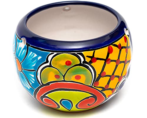 Enchanted Talavera Ceramic Succulent Pot Small Flower Planter Cactus Bonsai Pot W/Drainage & Hanging Holes Home Garden Office Desk Décor Gift (Small 4.5" x 4", Cobalt)
