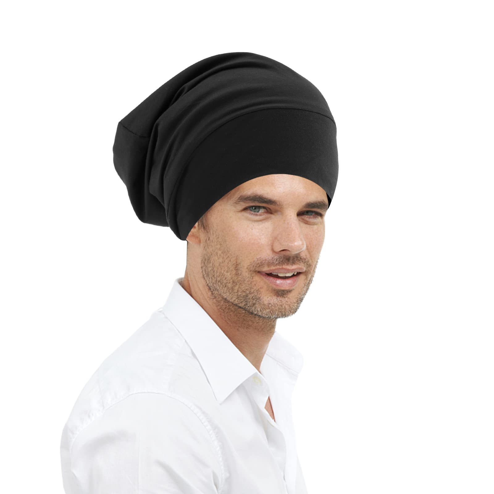 Satin Bonnet for Men 2 Pack Soft and Elastic Black Hair Cap,Satin Lined Beanie, Large Breathable Silky Hair Bonnet for Sleeping Cap,Suitable for Chemo Headwear for Women - Black and Grey