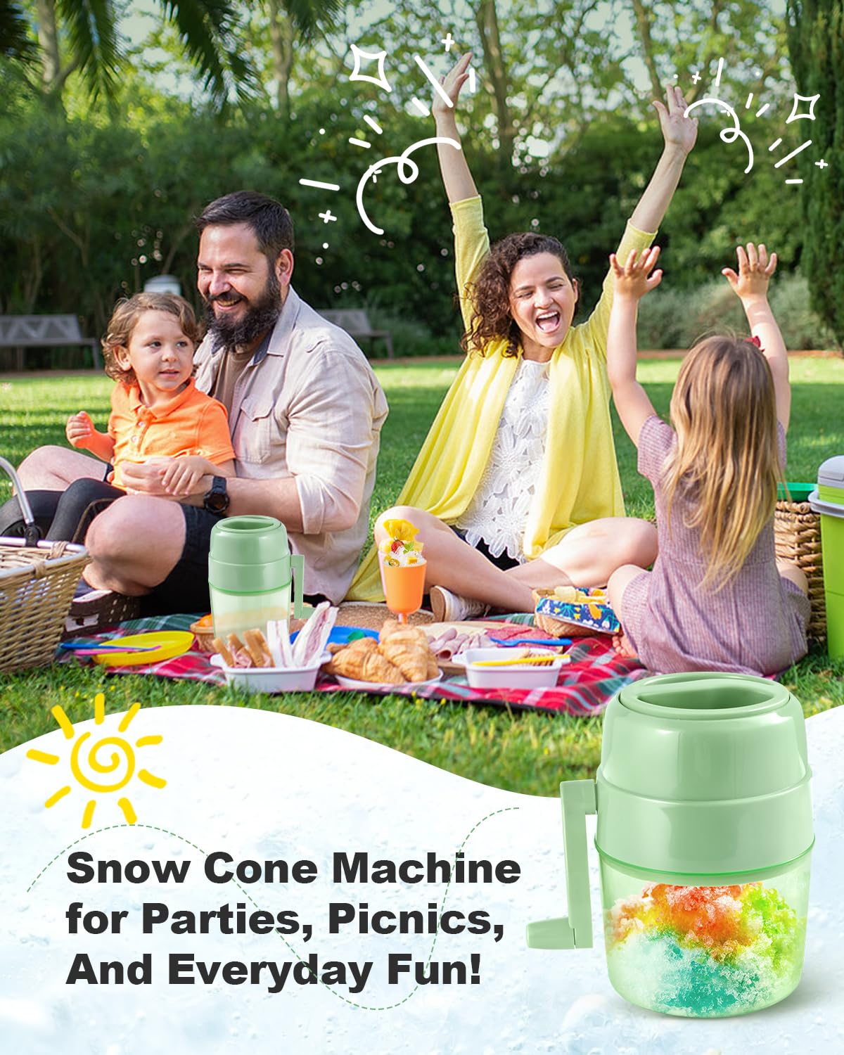 Goldtouch Snow Cone Machine Shaved Ice Machine Manual Ice shaver Machine Double Stainless Steel Blade Ice Crusher with Instruction Manual 3-year Manufacturer’s Warranty Green