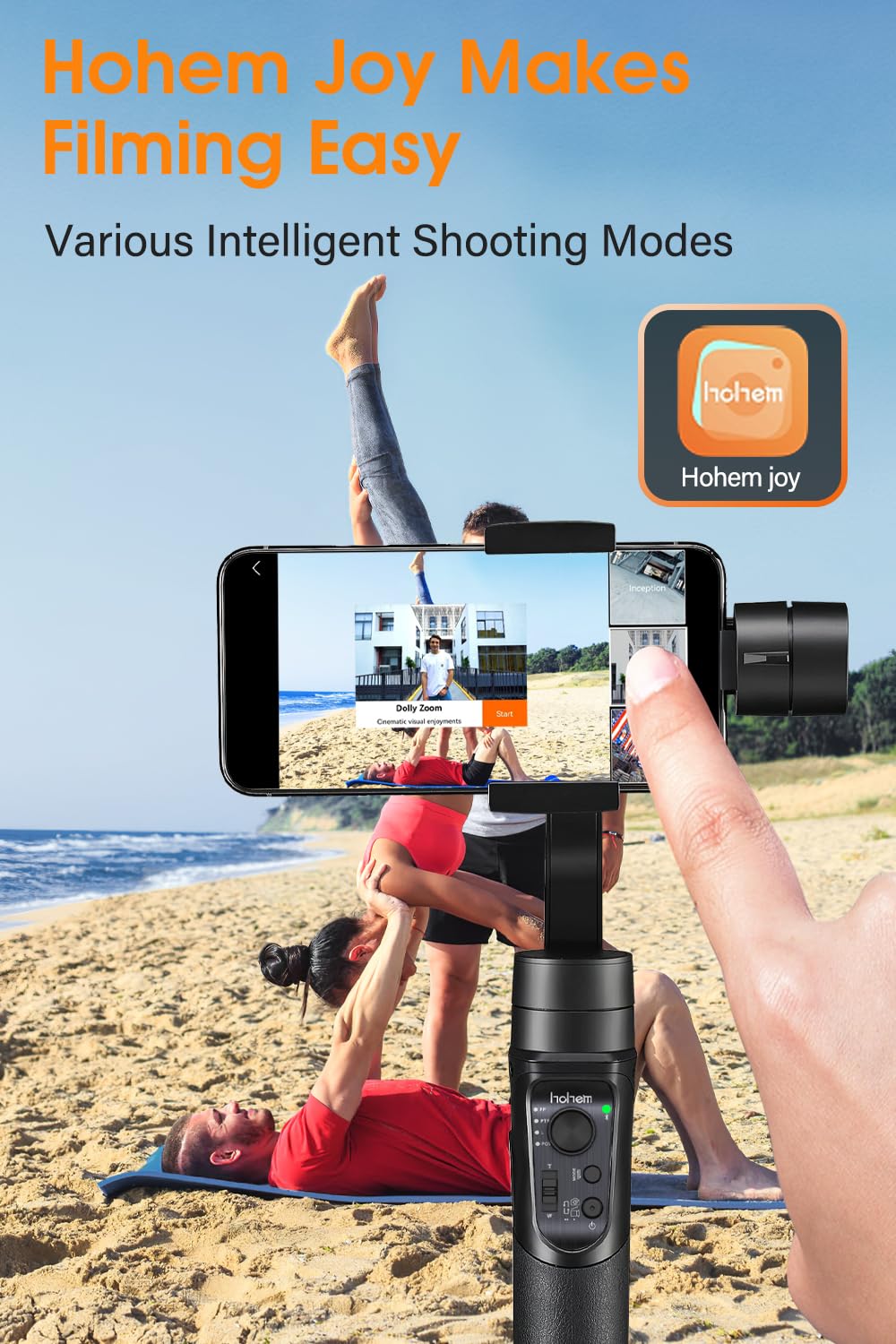 Gimbal Stabilizer for Smartphone, 3-Axis Phone Gimbal for Android and iPhone 15,14,13,12 PRO, Stabilizer for Video Recording with Face/Object Tracking, 600 °Auto Rotation - hohem iSteady Mobile Plus