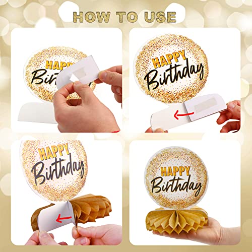 KIMOBER 9PCS 30th Birthday Honeycomb Centerpieces,Black Gold 30 Years Birthday Table Toppers for Thirty Years Birthday Party Decorations