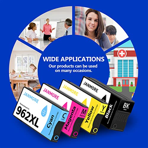 JANMORE Remanufactured Ink Cartridge Replacement for HP 962 962XL, Black Cyan Magenta Yellow, for HP OfficeJet Pro 9010, 9012, 9015, 9015e, 9018, 9019, 9020, 9025e, 9027, 9029 Printers (4 Pack)