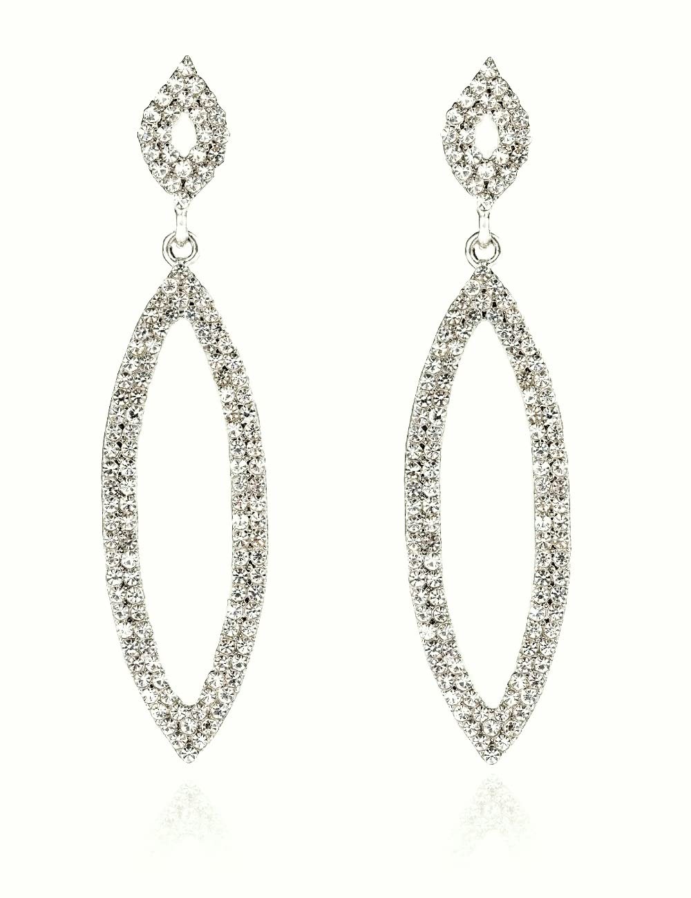 CRUINNE Silver Clear Rhinestone Dangle Earrings Long Bling Crystal Drop Bride Jewelry for Women Wedding Prom