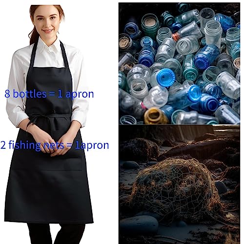 URED 1pcs Black Apron For Women,Bib Kitchen Apron,Extra Long Protection From Knee To Chest,Nail Tech Apron With Pockets,Artist Apron With Pockets,Chef Apron Elegant life RPET fabric