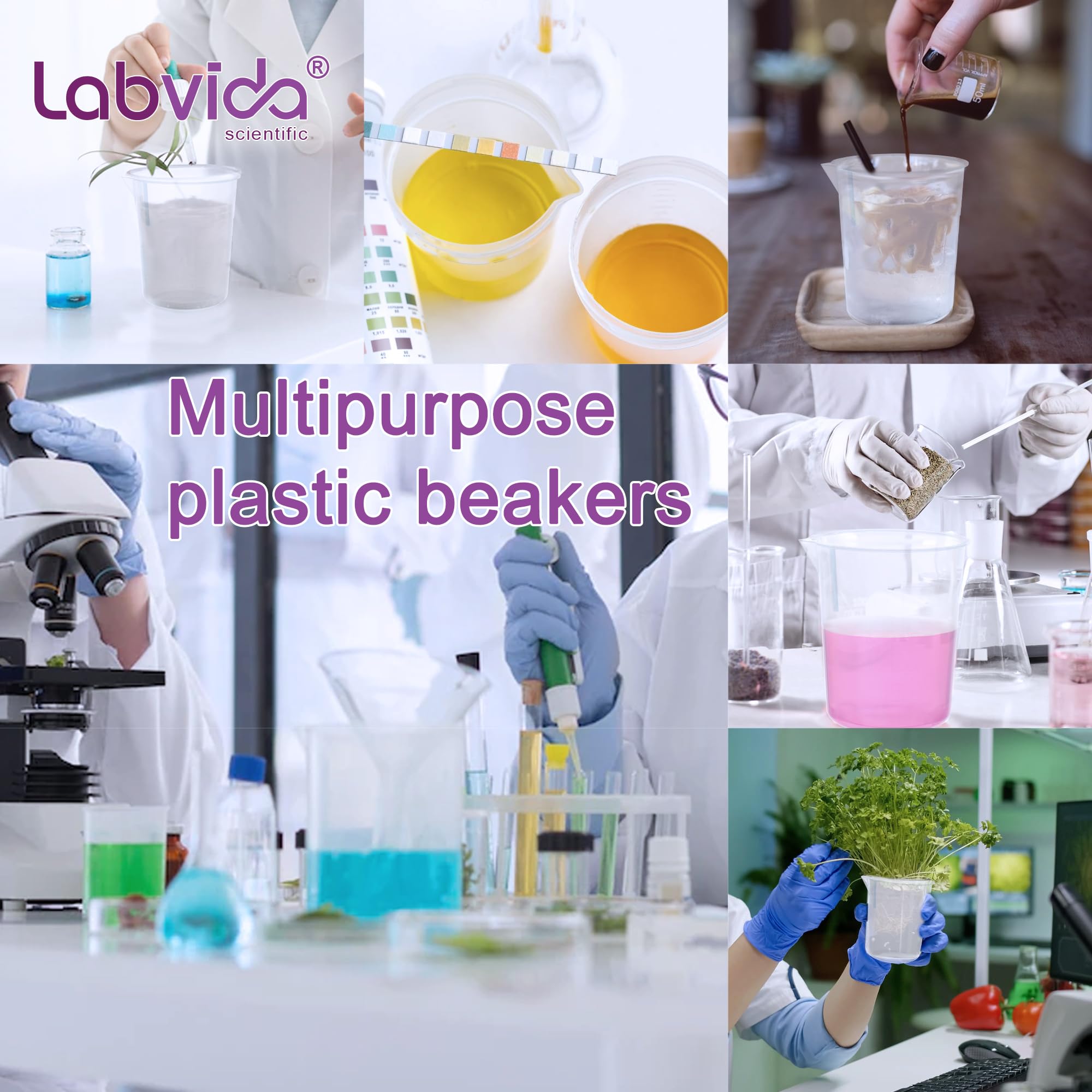 Labvida 6pcs of Stackable Plastic Beakers, Vol.250ml, PP Material, with Molded Graduation, LVB002