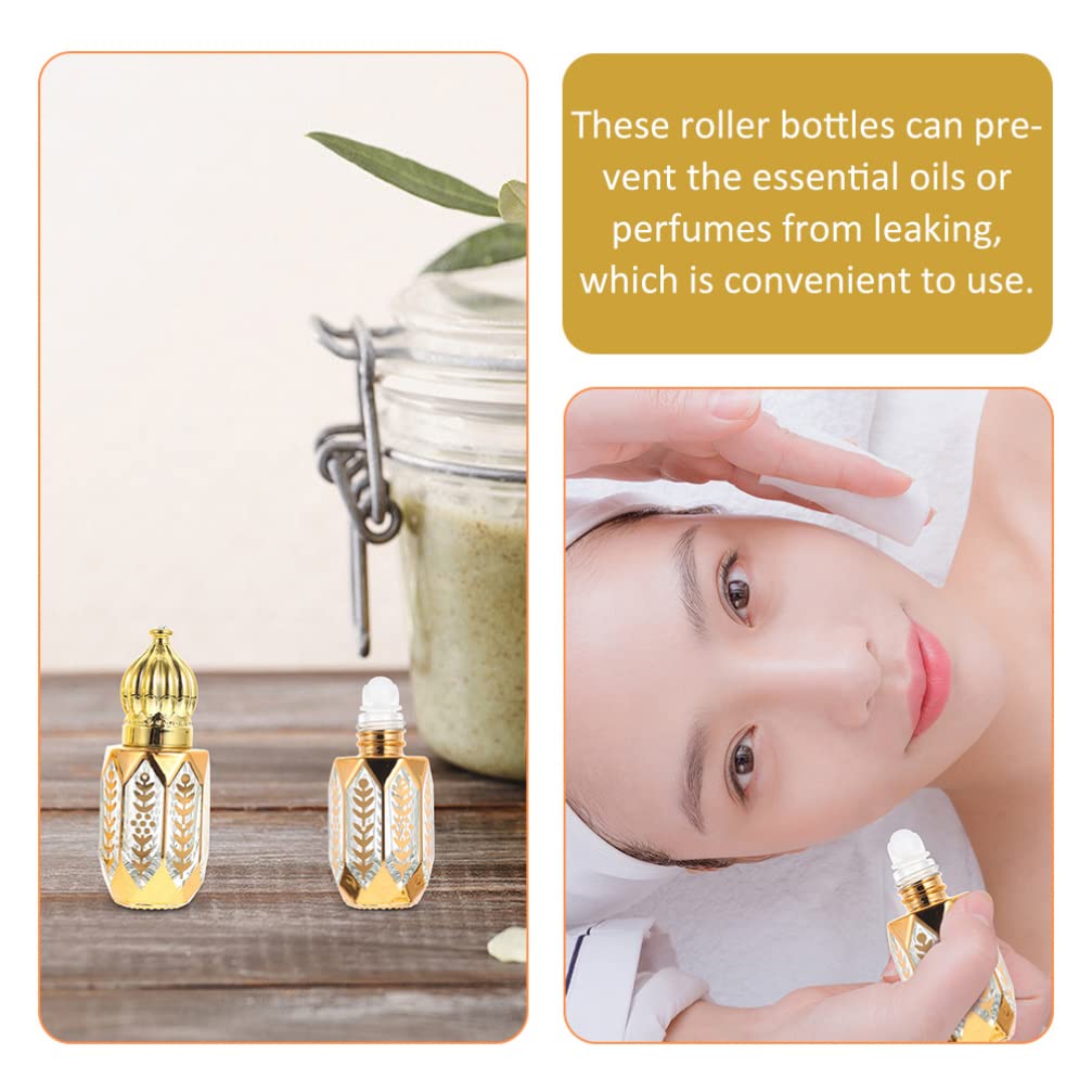 Healeved 3pcs Mini Arabic Crystal Glass Roller Bottles 3ml Gold Refillable Essential Oil Roll On Dispenser Empty Tiny Perfume Sample Container