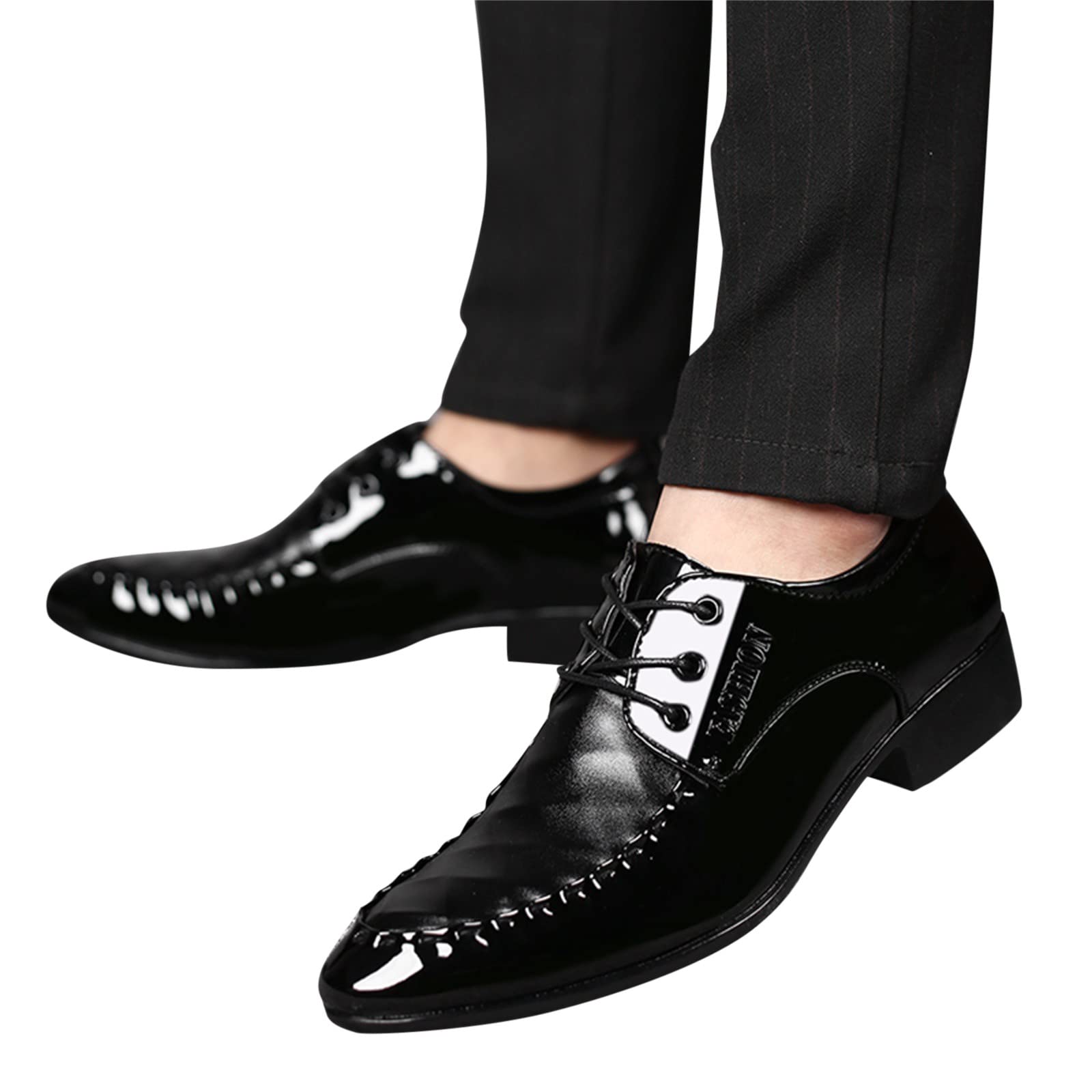 FASDNENDYS Fashion Summer and Autumn Men Leather Shoes Pointed Toe Low Heeled Solid Black Stitched Lace Up British Business Style Casual Sneaker