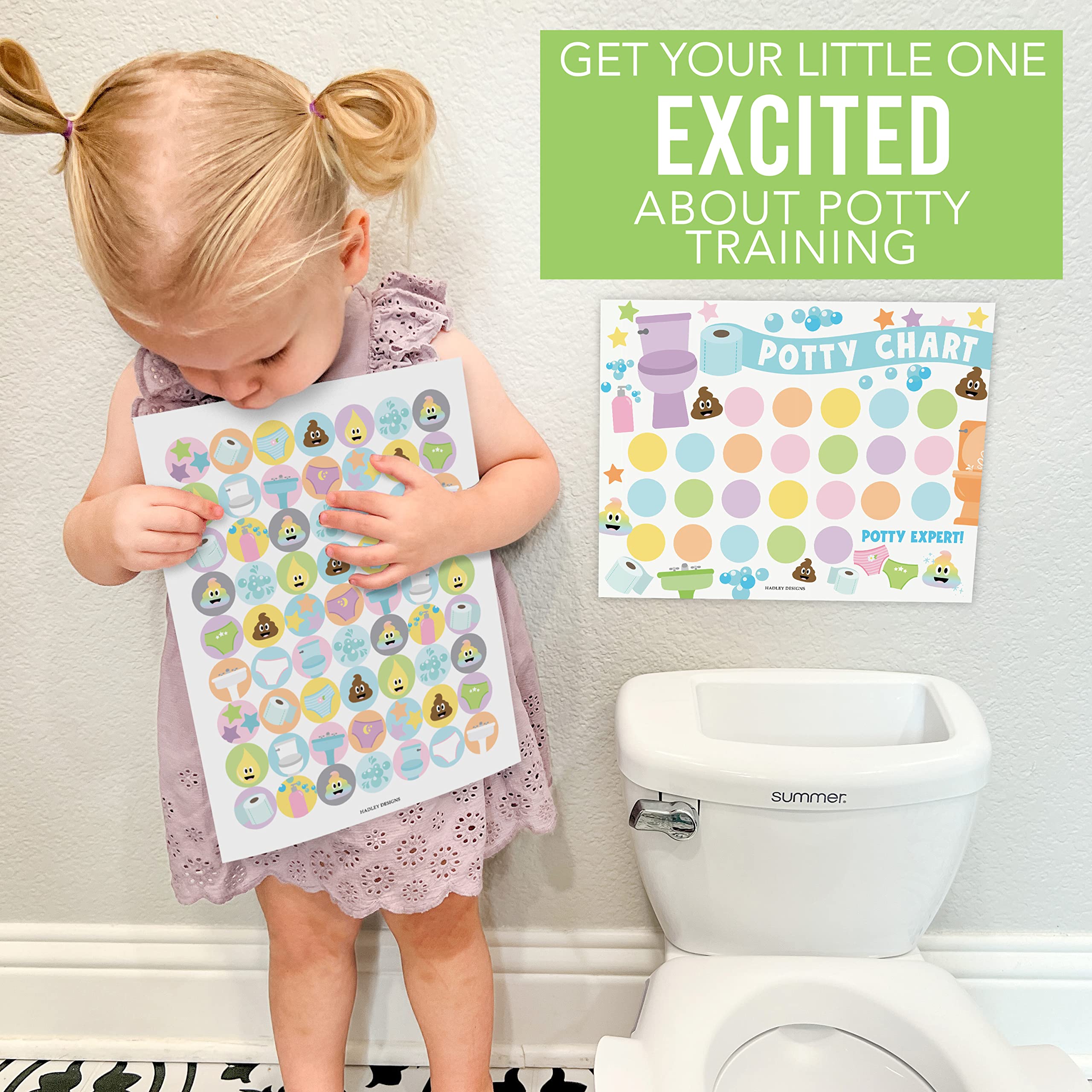 Hadley Designs Doodle Sticker Chart for Kids Potty Training Chart for Toddlers Boys - Potty Training Chart for Girls with Stickers, Potty Chart for Boys with Stickers