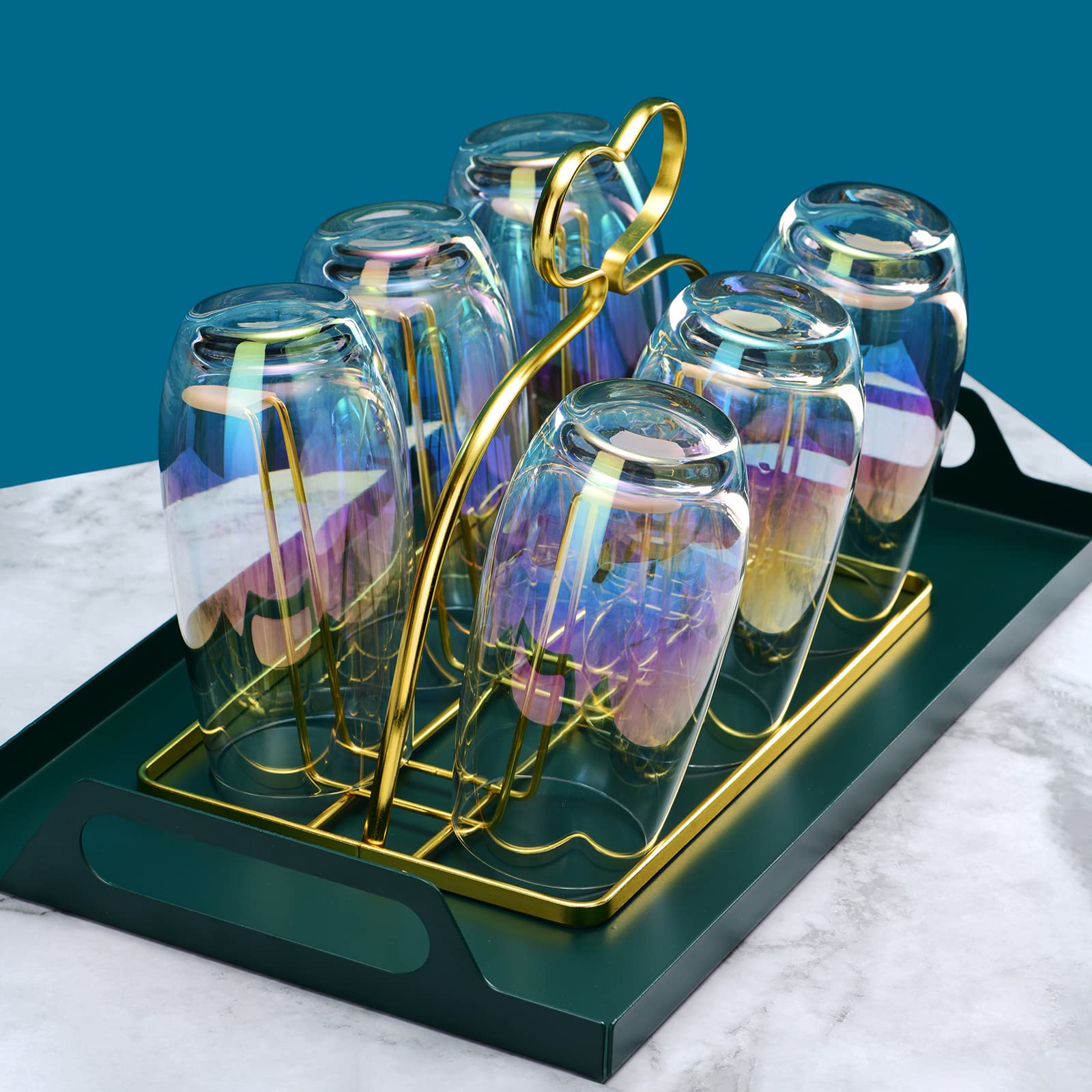 CUKBLESS Iridescent Glassware Set, 6 Drinking Glasses for Water, Juice, and Beverages, and 4 Wine Glasses with 1 Diamond-Shaped Wine Decanter, Perfect for New Home or Housewarming Gifts