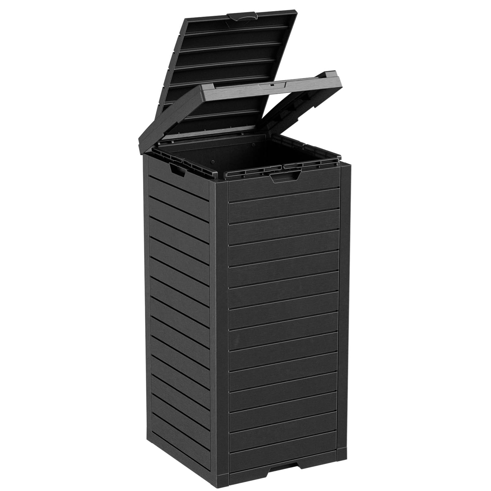 MAIUSCOLI Outdoor Trash Can with Lid, Outdoor Trash Bin & Pull-Out Liquid Drawer, Dual Lid Closure Design, Waterproof Resin Garbage Can Container for Patio, Backyard, Deck (Black, 31)
