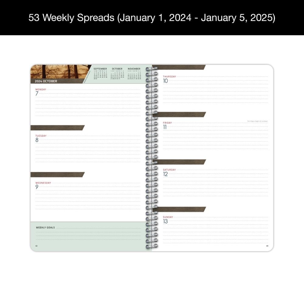 Dated 2024 Week at a Glance Annual Planner Courage - Small (5.5 x 8.5 Inches) - Daily Lines, Monthly Space, Yearly Calendars. Calming Lagoon. Organizer, Life Planner
