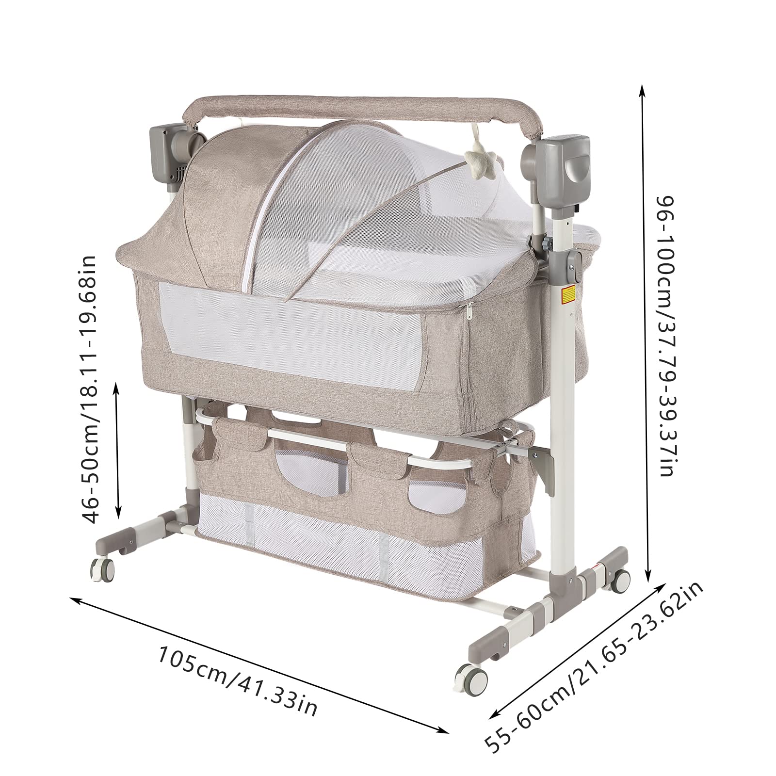 CNCEST Smart Electric Baby Bassinet Bedside Sleeper,Music Play,Automatic Cradle with 3 Speed Timing,5 Speed Wobbling,Portable Baby Bed Height Adjustable Crib,Nets+Mattresses