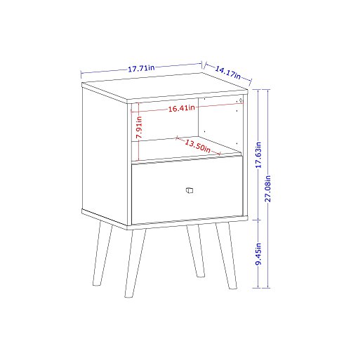 Manhattan Comfort Liberty Mid Century Modern Nightstand with Drawer and Cubby, Bedside Table for Bedroom and Living Room, Night Stand Accent Decor, Easy Assembly, Brown/Brown