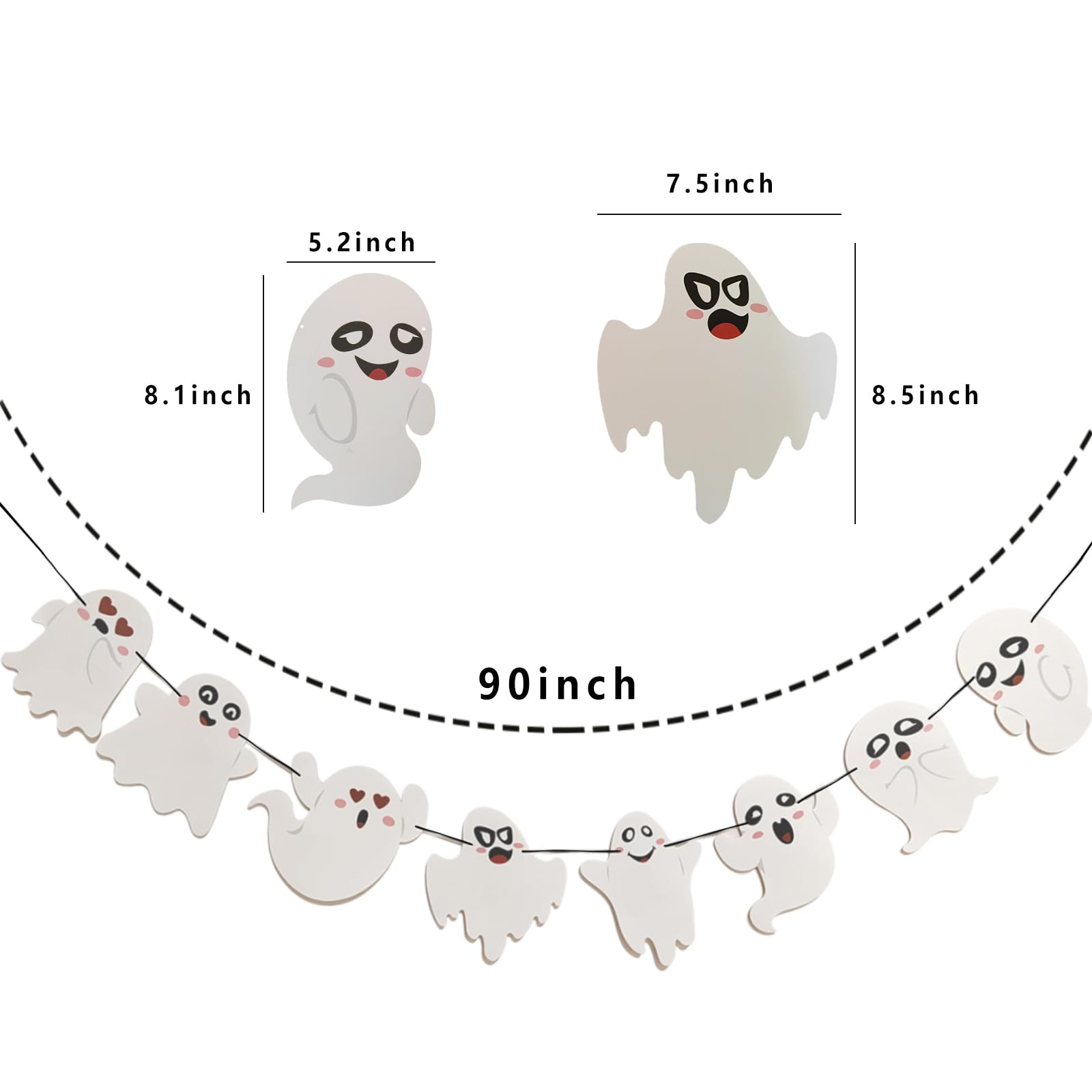 Comelodiant 2 Pack White Halloween Hanging Ghost Banner Halloween Ghost Garland for Haunted Houses Halloween Party Indoor Outdoor Decorations Home Mantel Decorations