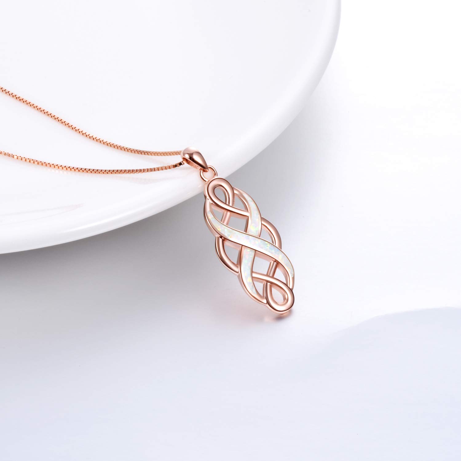 YFN Irish Celtic Knot Created Opal Pendant Necklace Infinity Love Sterling Silver CZ Jewelry 18"