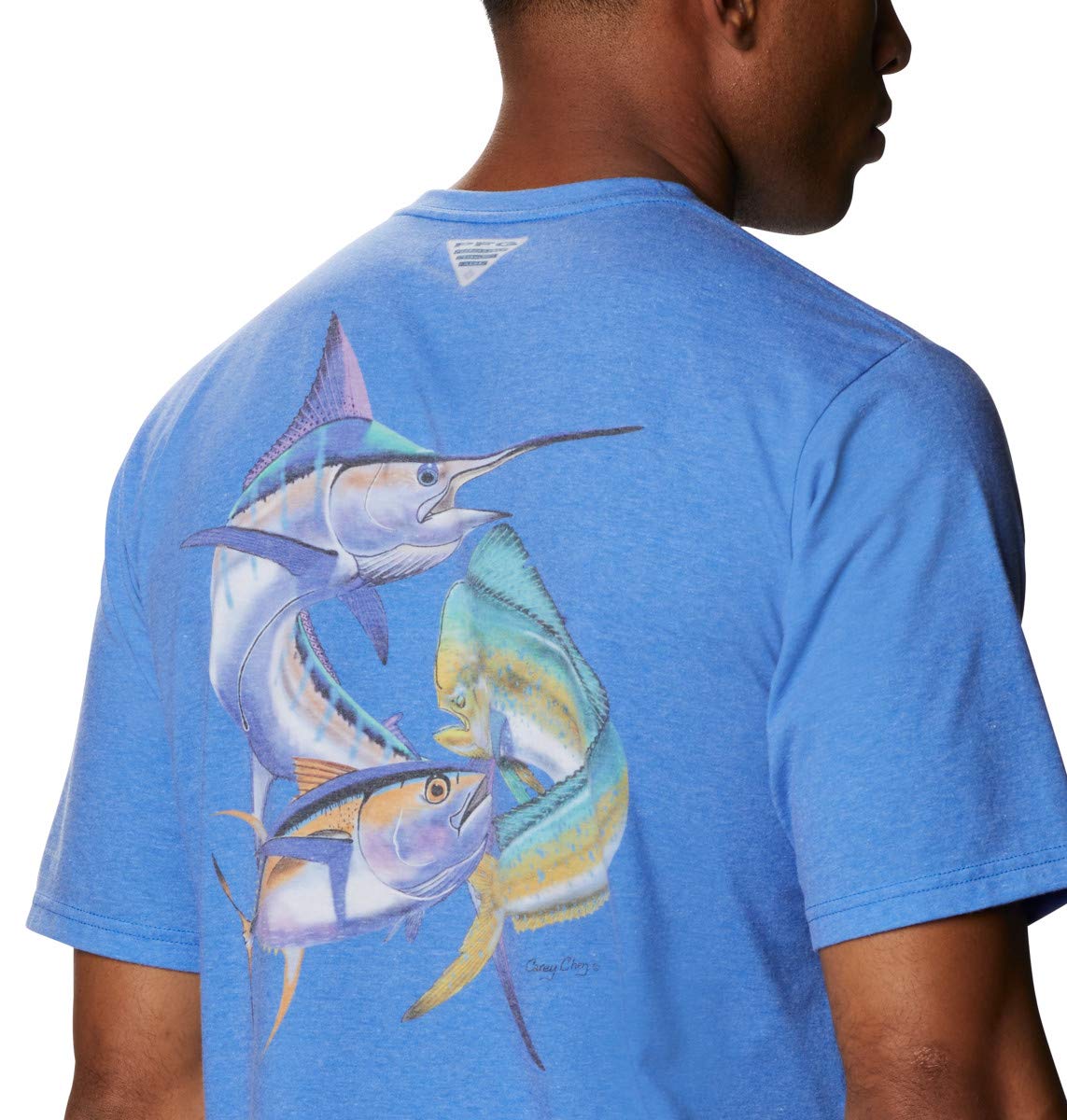 Columbia Men's PFG Carey Chen Graphic Short Sleeve, Vivid Blue/Offshore Slam, Small