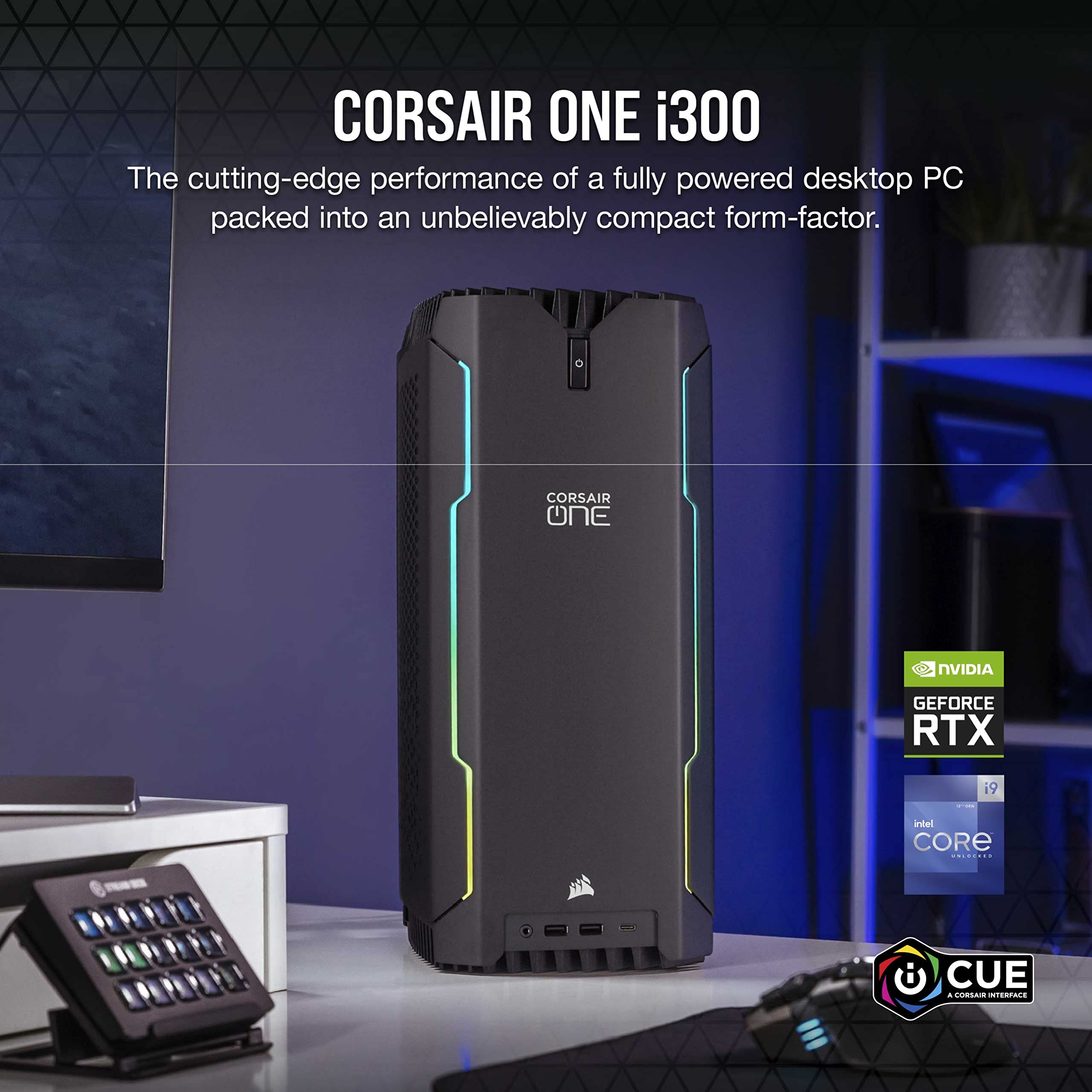 Corsair ONE i300 Compact Gaming PC (Intel Core i9-12900K CPU, NVIDIA GeForce RTX 3080 Graphics, 32GB Vengeance DDR5 Memory, Thunderbolt 4, Windows 11 Pro) Black
