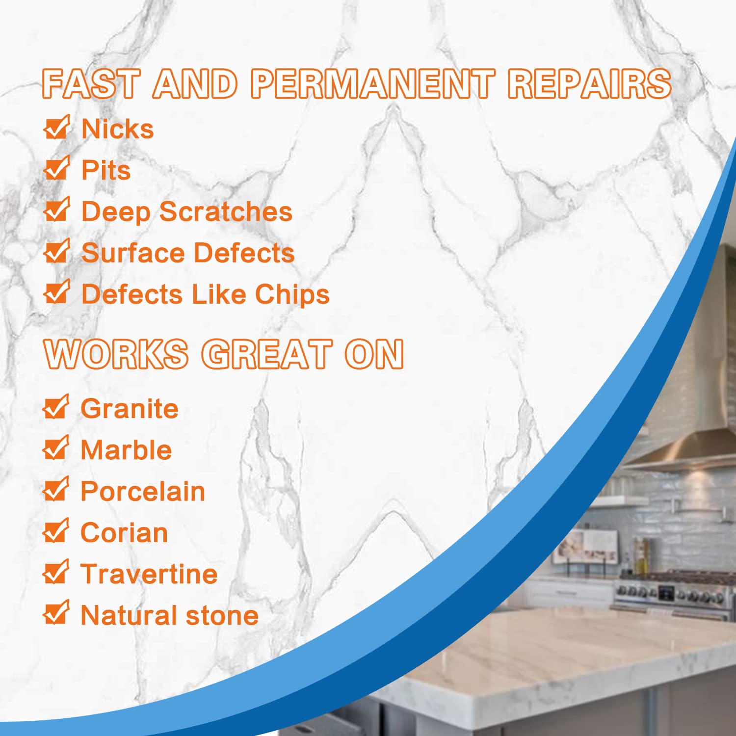 Granite, Marble and Quartz Countertops chip Repair Kit - Fix Nicks, Chips, or Scratches on Granite, Marble Porcelain, corian, Travertine, Quartz and Other Natural Stone and Acrylic Surfaces.(Black)