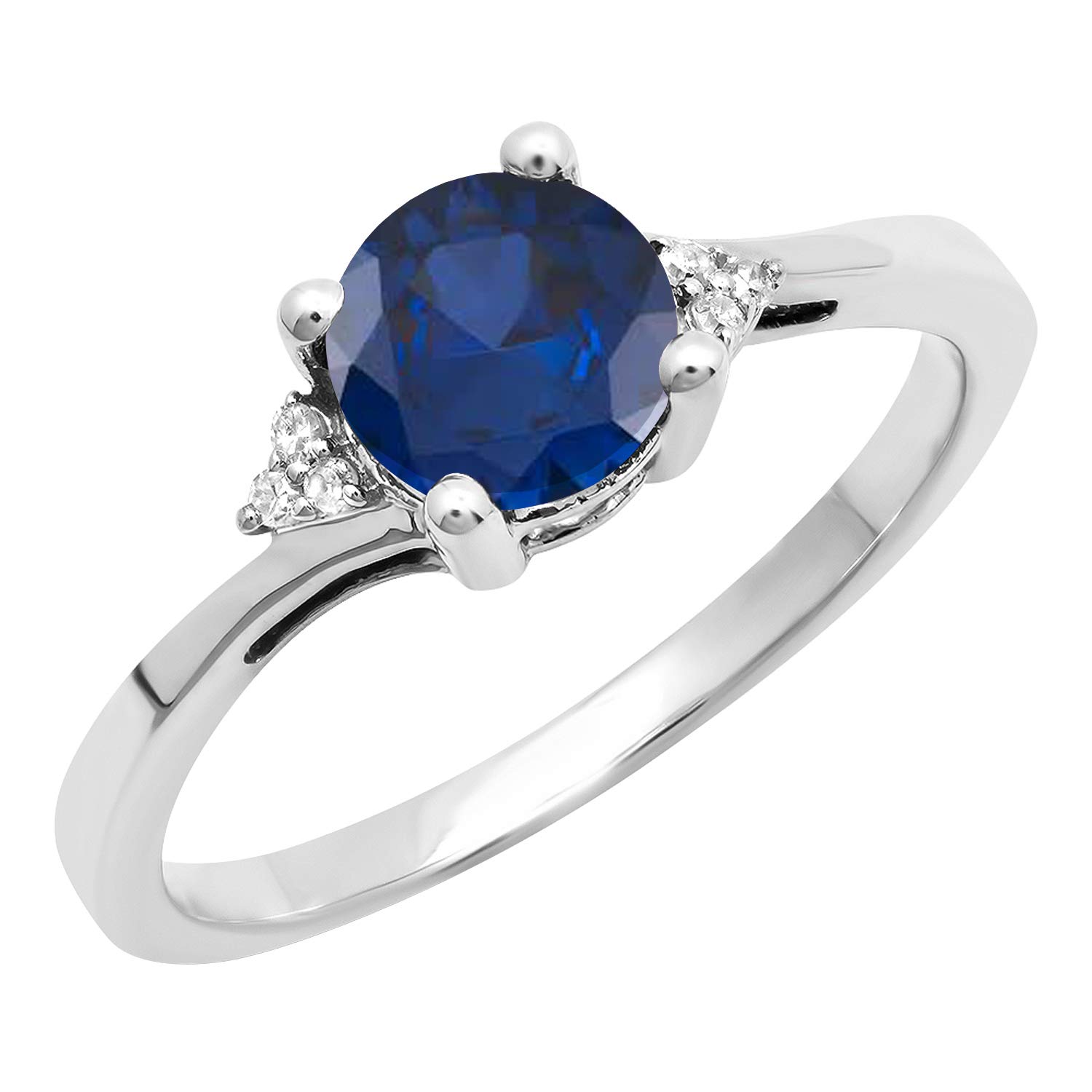 Dazzlingrock Collection 10K 6 MM Round Blue Sapphire & White Diamond Bridal Engagement Ring, White Gold, Size 7