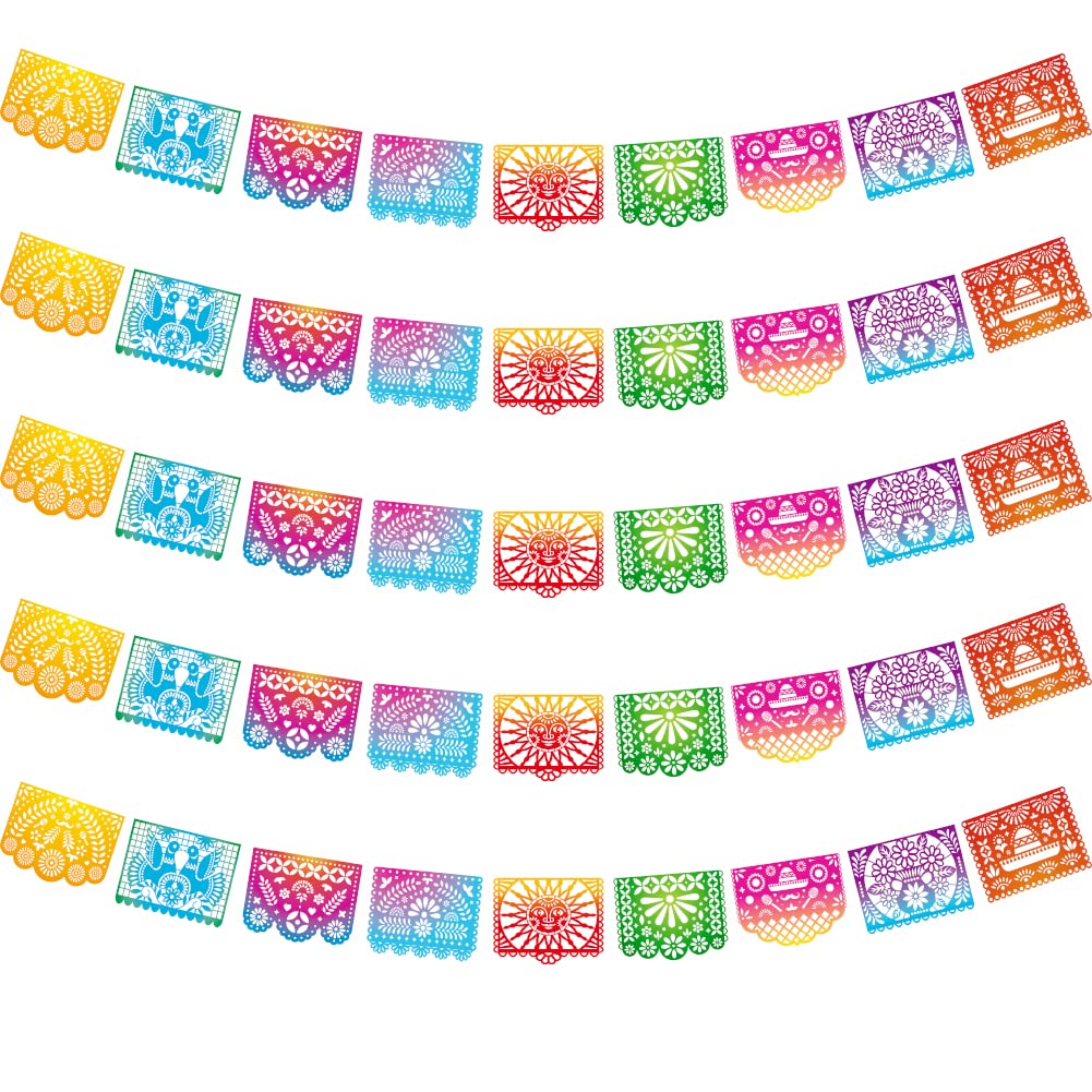 EFOT Mexican Party Banners, Papel Picado Banner - Cinco de Mayo, Fiesta Party Decorations, Dia De Los Muertos Decor, Day of The Dead Decorations, 5 Packs 82 Ft Long