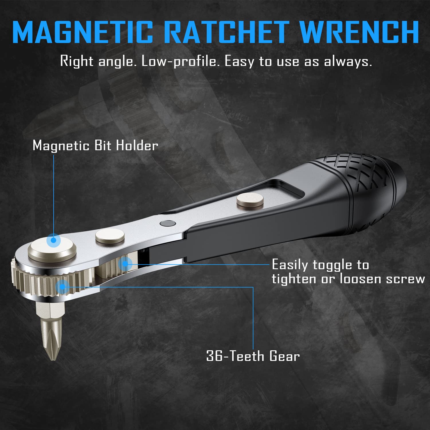 GreaTalent 37in1 S2 Steel Mini Ratchet Wrench Screwdriver Bit Set with 1/4" Hex Shank Phillips/Pozidriv/Hexagon/Torx/Slotted/Square Bits, 36-Tooth Gear, Magnetic Bit Holder, 90 Degree Drive Handle
