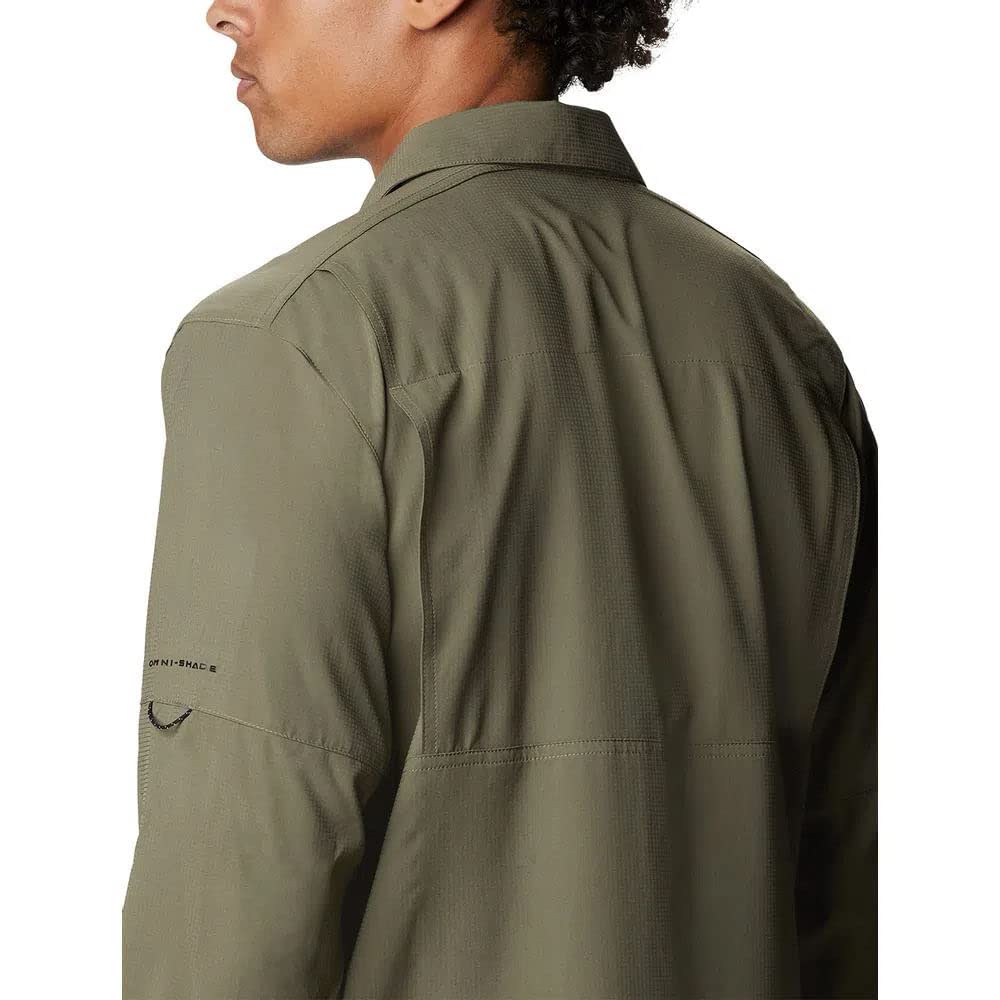 Columbia Men's Silver Ridge Lite Long Sleeve Shirt, UV Sun Protection, Moisture Wicking Fabric, Stone Green, Medium