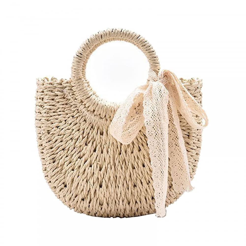 DONGKER Straw Beach Bag,Beach Weave Shoulder handbag with Round Ring Handle for Women Beach Vacation