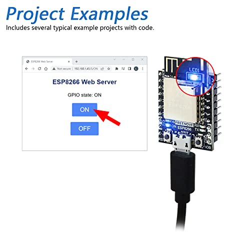 FREENOVE ESP8266 Development Board (2 Pack) (Compatible with Arduino IDE), ESP-12S Onboard Wi-Fi, MicroPython C Code, Detailed Tutorial, Example Projects