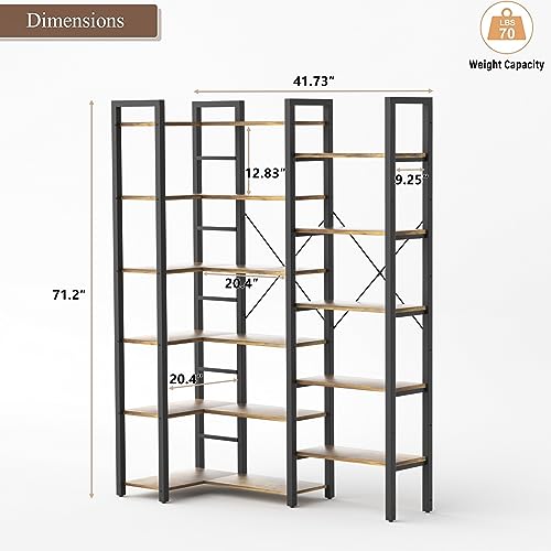 oneinmil Triple Wide 6-Shelf Bookcase Industrial Vintage Wood Style Large Open Bookshelves for Home&Office, Rustic Brown (6 Tier, Rustic Brown)