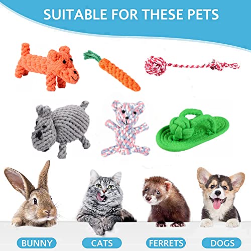 HAICHEN TEC 6 Pack Ferret Rope Chew Toys Durable Knotted Rope Tug Perfect for Teething Mammals, Cotton Rope Toys Interactive Dog Rope Toy Set Machine-Washable (6 Pack)