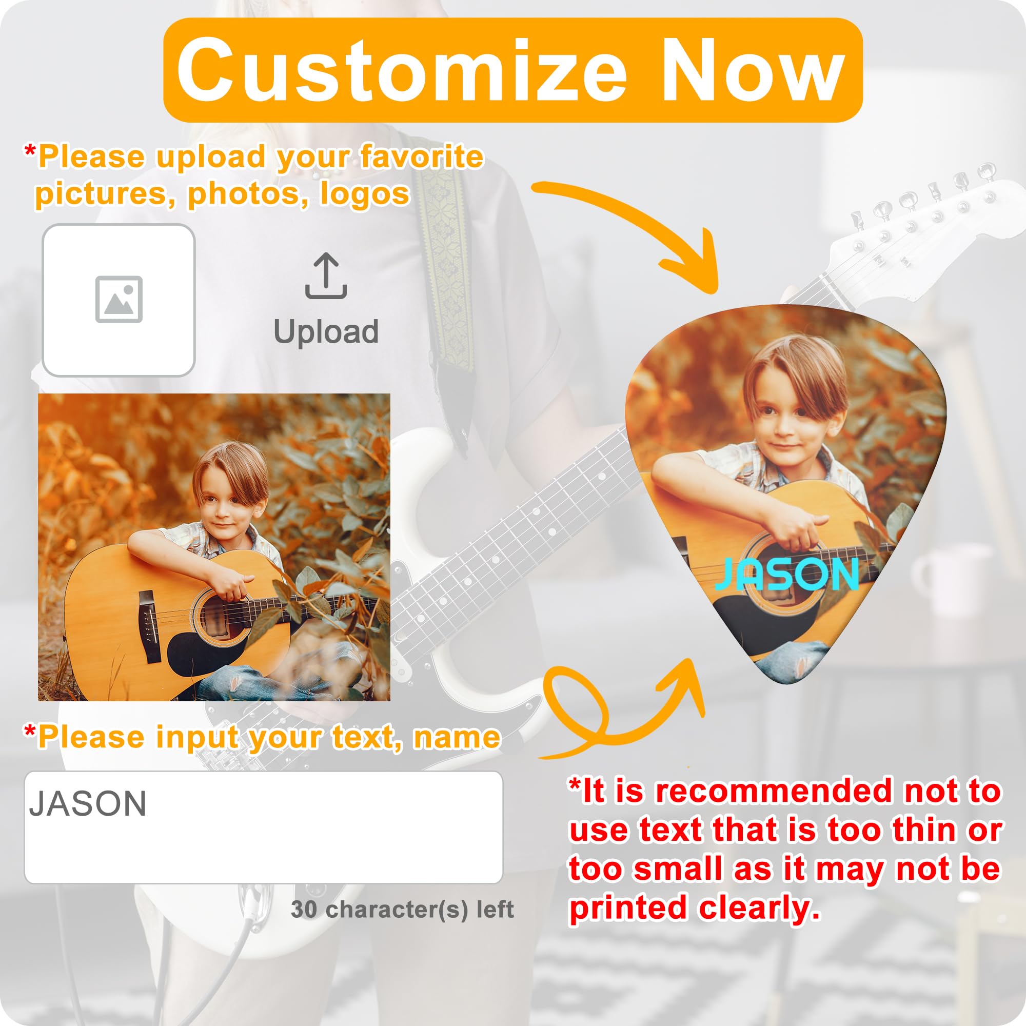 Custom Guitar Picks 6-180 pack Personalized Guitar Picks Set Design Photo Text Name 0.71mm Thin, Electric Guitar Bass Ukulele Accessories Memorial Gift for Men Women (0.71mm Double Sided Printing)