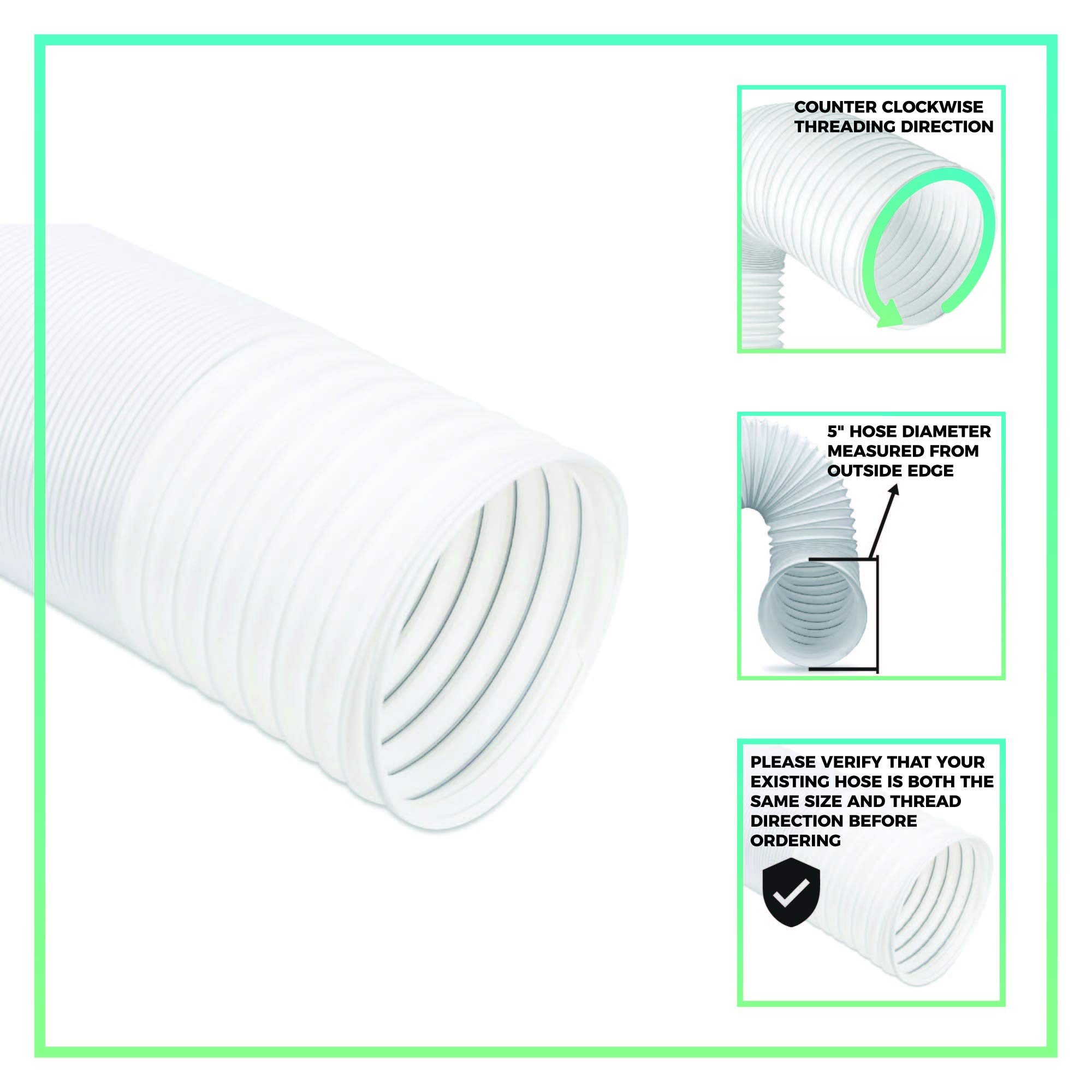 Portable Air Conditioner Exhaust Hose - 5in Diameter, 79in Extended - Replacement AC Tube - Counter Clockwise Threads Air Conditioner Hose - Portable AC Exhaust Hose