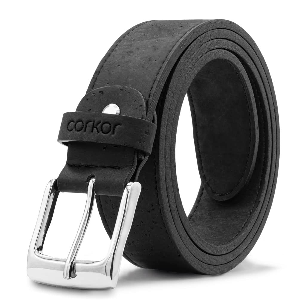 Corkor Men's Cork Belt 35mm Wide Vegan Product Black Color Medium Size