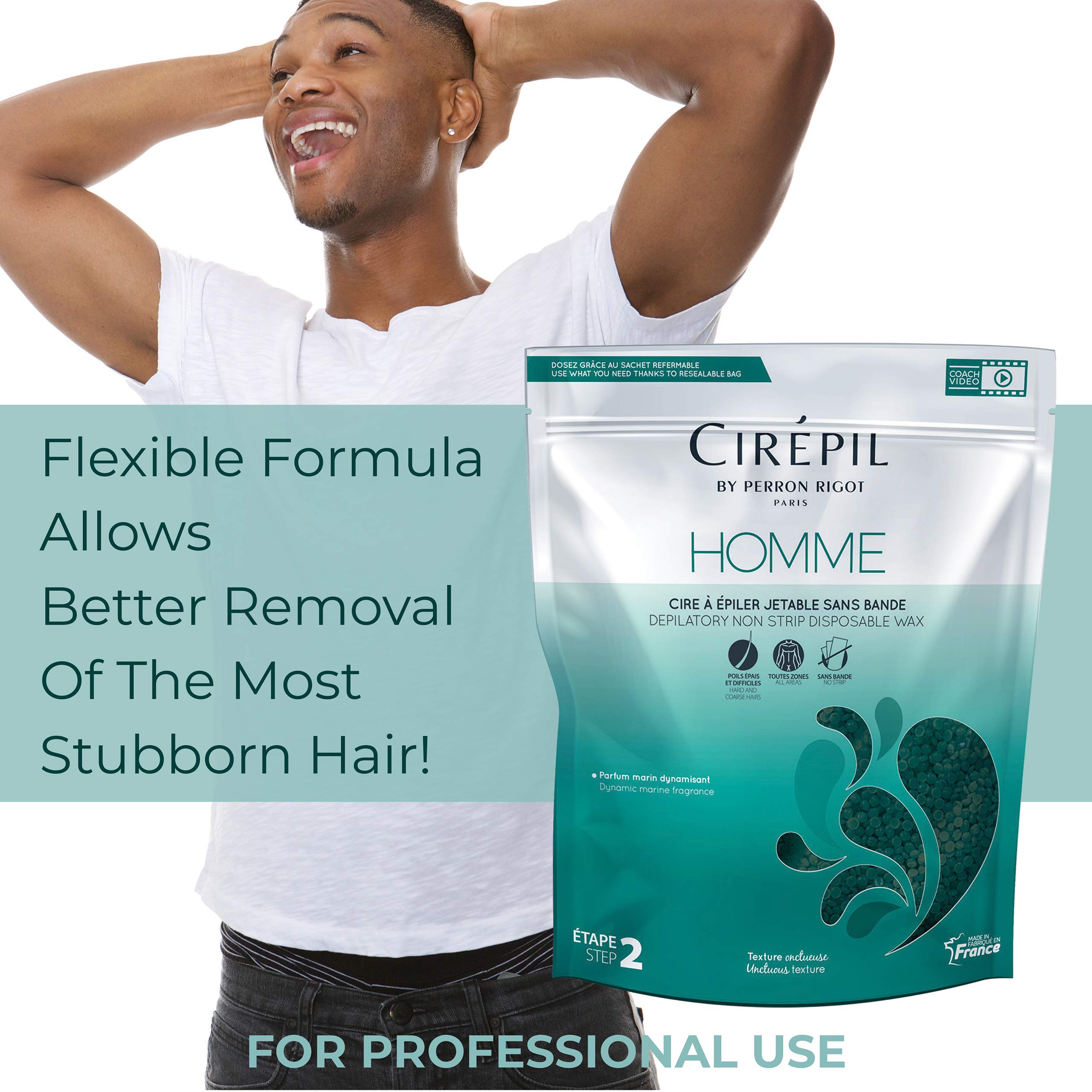 Cirepil - Homme - 800g / 28.22 oz Wax Beads Bag - Fresh Marine Scent - Flexible Formula for Male, Easy Application and Removal