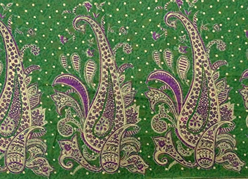 Peegli Vintage Green Textile Fabric Floral Printed DIY Craft Fabric Polyester Recycled Sari