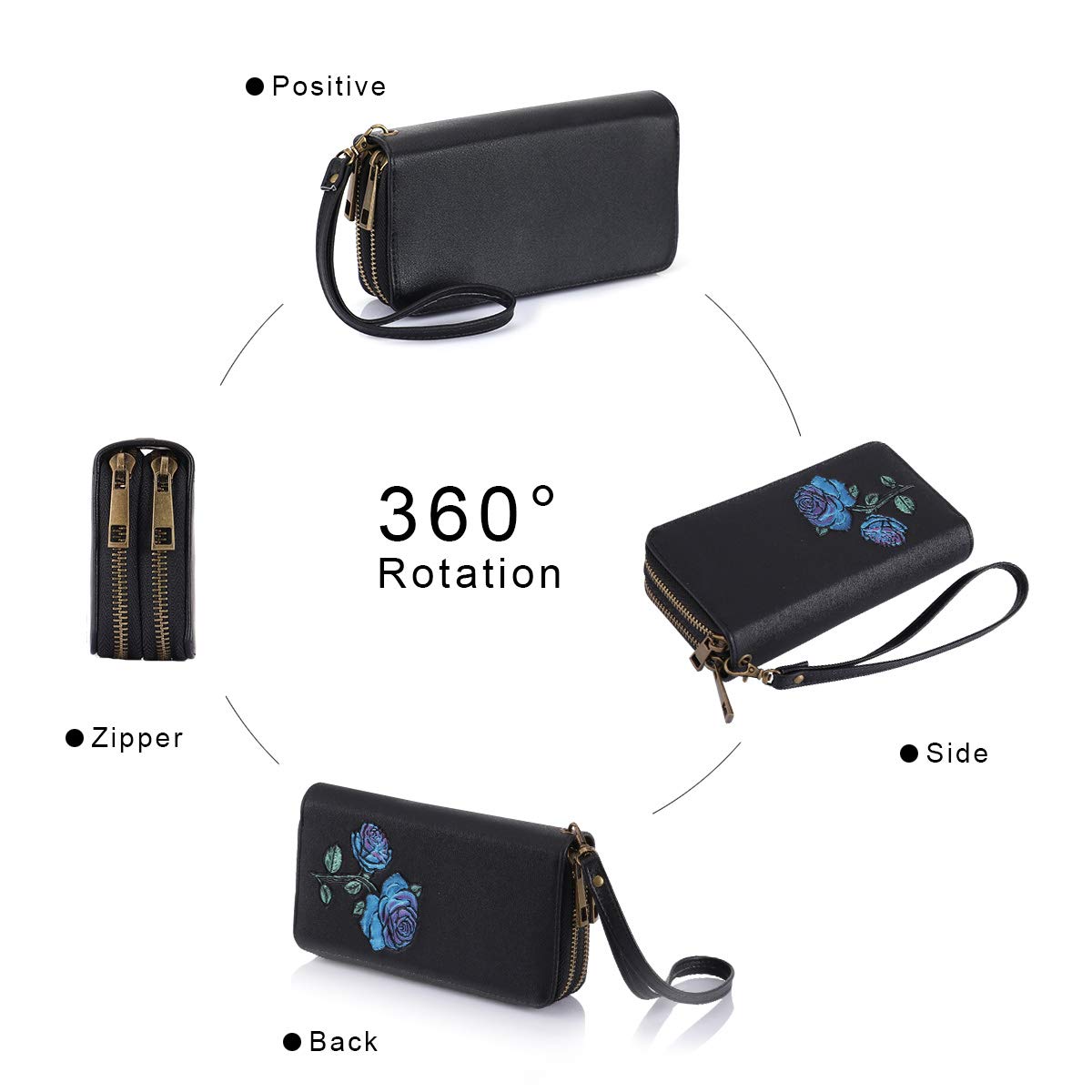XEYOU Double Zipper Long Clutch Wallet Cellphone Wallet for Women with Wristlet Strap for Card, Cash, Coin, Bill