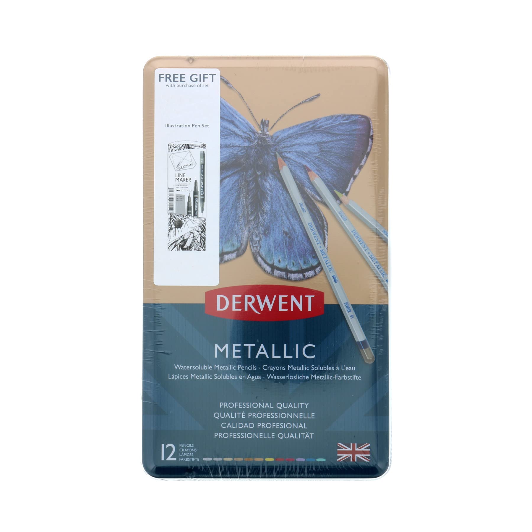 Derwent Metallic Colored Pencil, 12 Count (Pack of 1), Multicolor