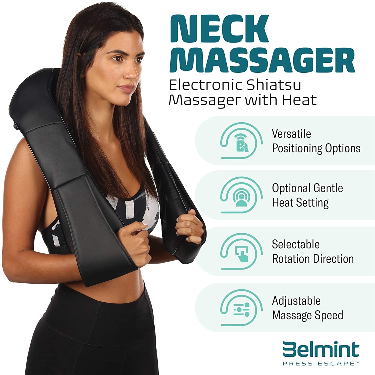 Deep Kneading Neck Massager with Heat - Shiatsu Neck Back and Shoulder Massager for Home Office Use Corded Electric (Black)