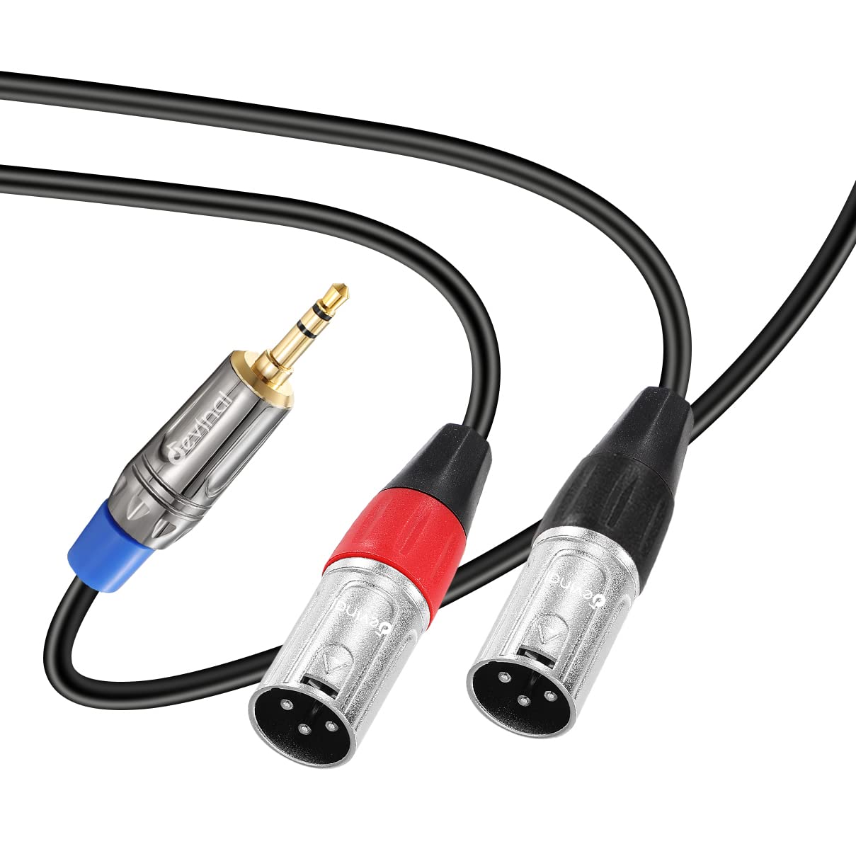 Devinal 3.5mm to 2 XLR Interconnect Cable 1/8 inch Mini Jack to Dual XLR Male Y Splitter Adapter Cord aux TRS to Two XLR Male Breakout Microphone Cable 10 FT, six feet Separation for Each XLR end