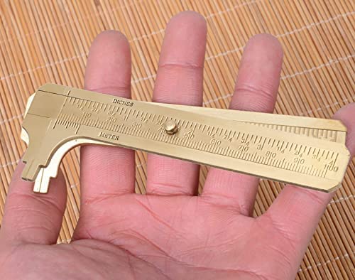 Handy Sliding Gauge Double Scales Vernier Caliper Ruler Measuring Tool mm/inch Brass Pocket Ruler 100mm