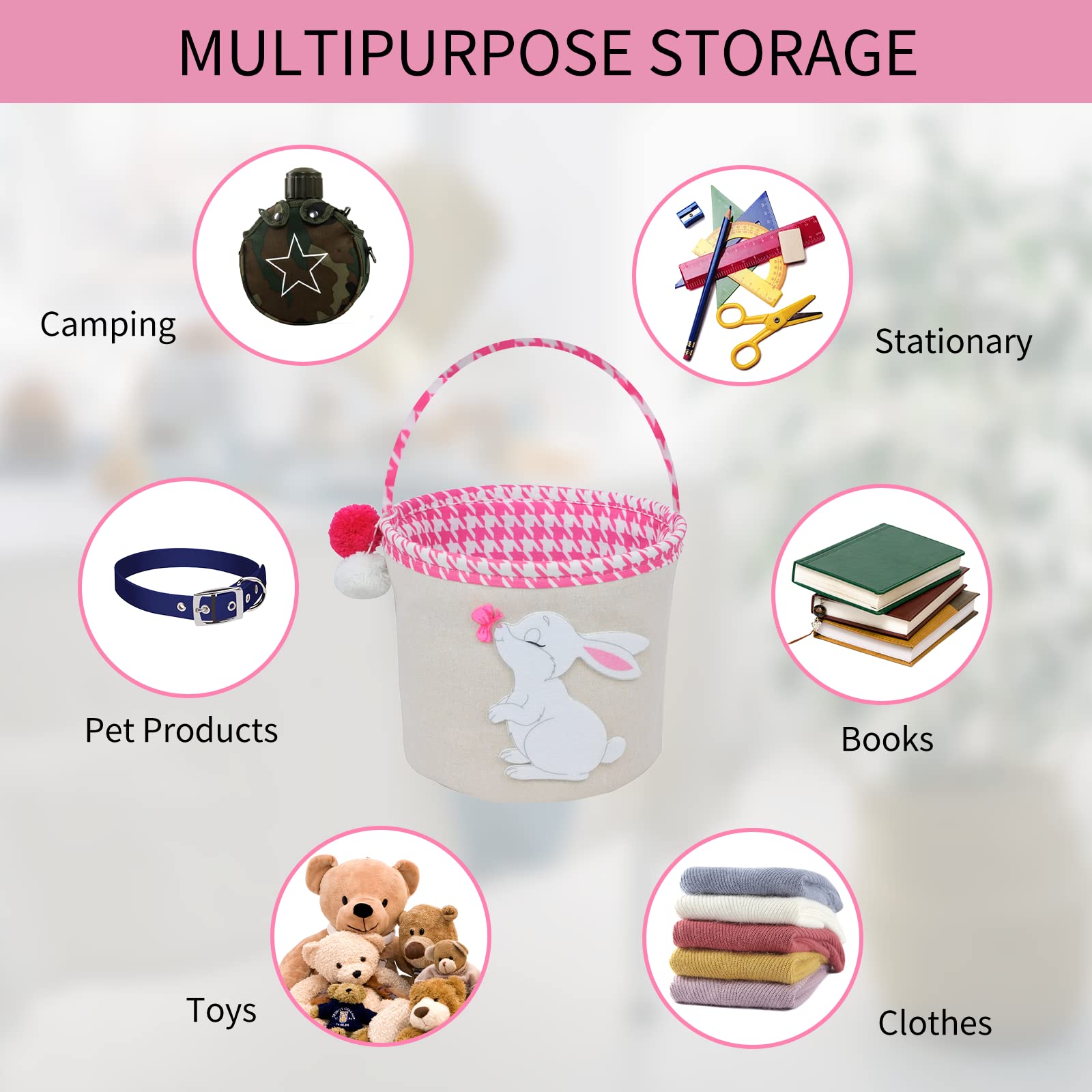 Cute Basket Storage, Empty Canvas Basket Bin with Handles, Collapsible Storage Organizer, Large Foldable Bucket Bags for Boys & Girls, Clothes, Toys, Gift Basketsā¦